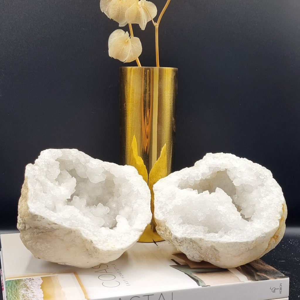 Quartz Geode Cave (pair) – ONYX & PEARL